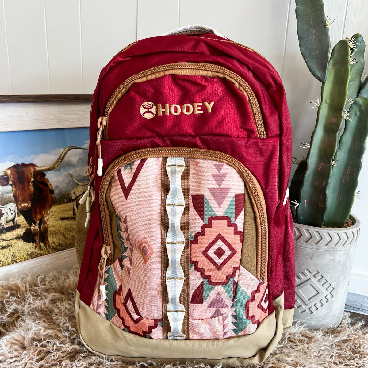Ox Hooey Aztec Backpack (Burgundy/Tan) – theFRINGEDpineapple