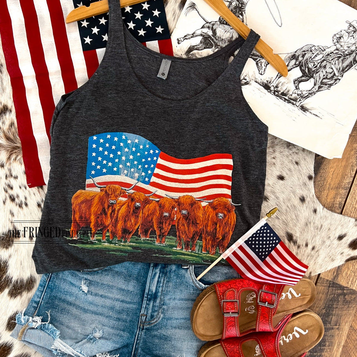 Western 4th Of July-USA Highland Flag Tank(Grey) – theFRINGEDpineapple