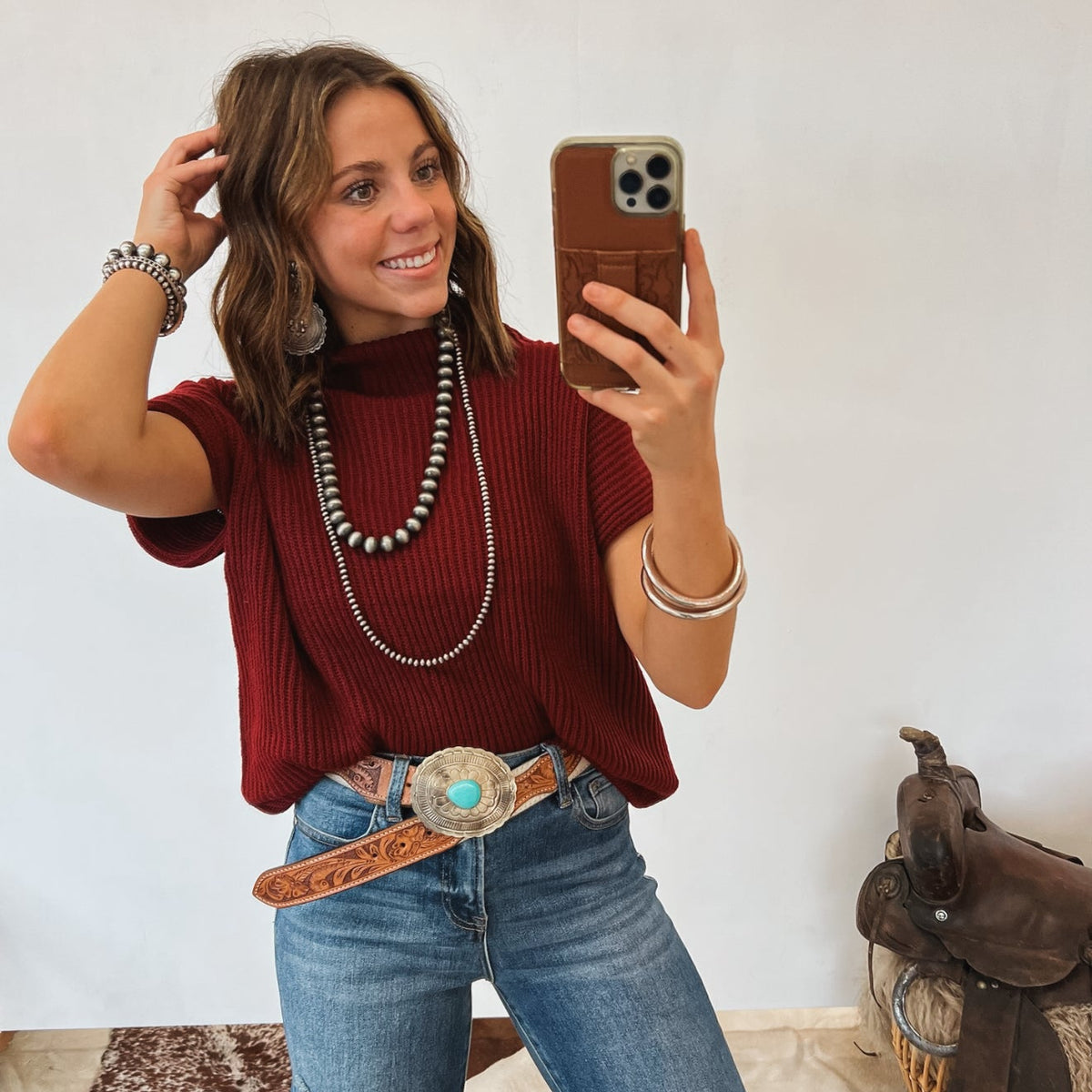 Western Knit Sweater Vest (Cabernet) – theFRINGEDpineapple