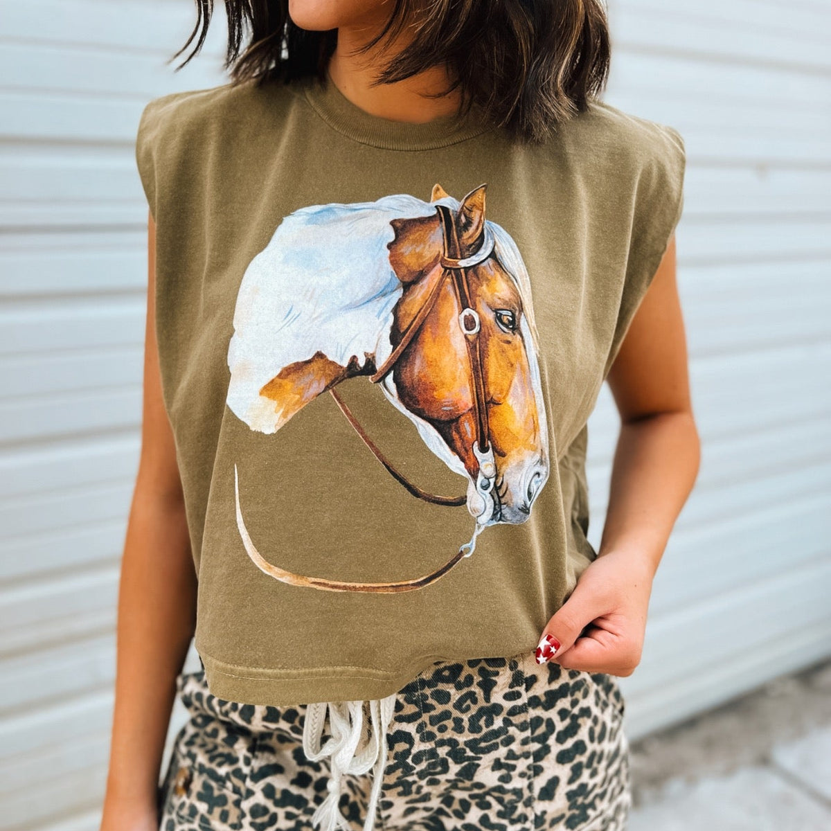 Bridle Beauty Cropped Muscle Tank – Faded Army