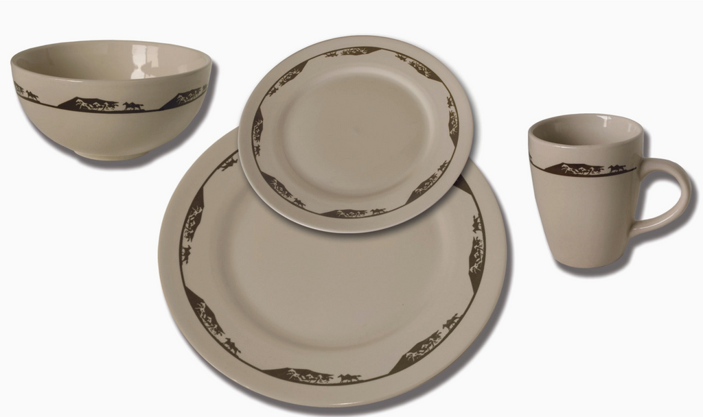 Running Horses 16 Piece Stoneware Table Dinnerware (see description fo