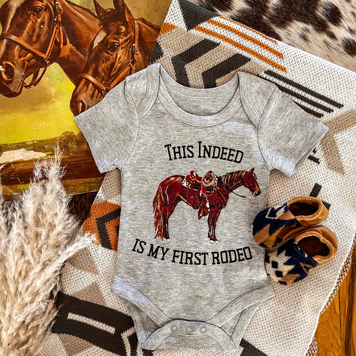 Indeed My First Rodeo S/S Onesie/S/S Tee(little kid)(Heathered Grey ...