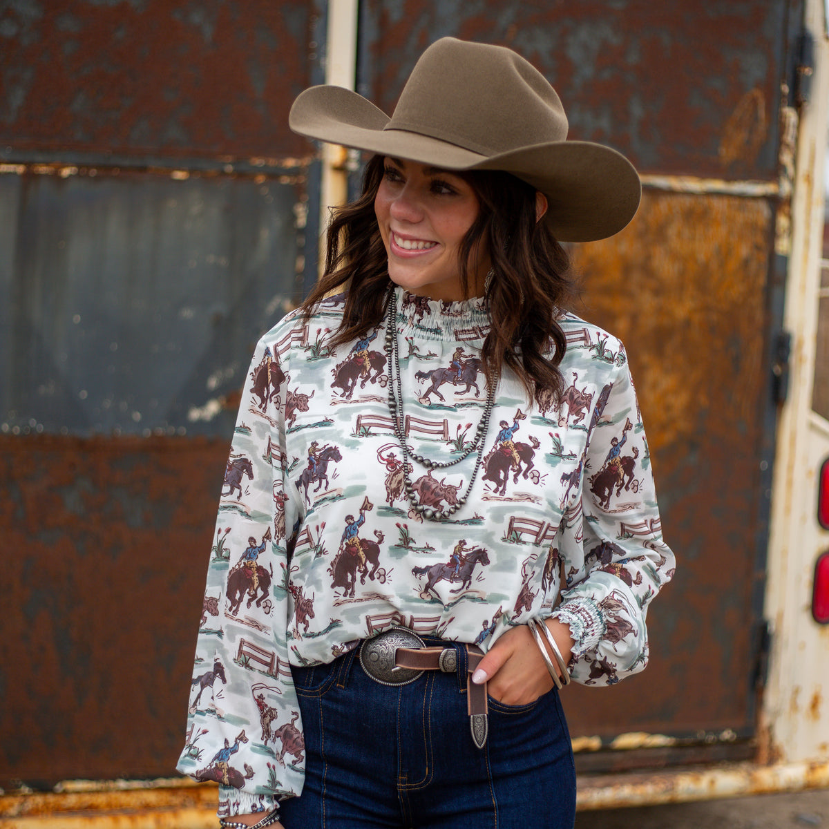 Ole' West Cowboys Mock Neck Blouse – theFRINGEDpineapple