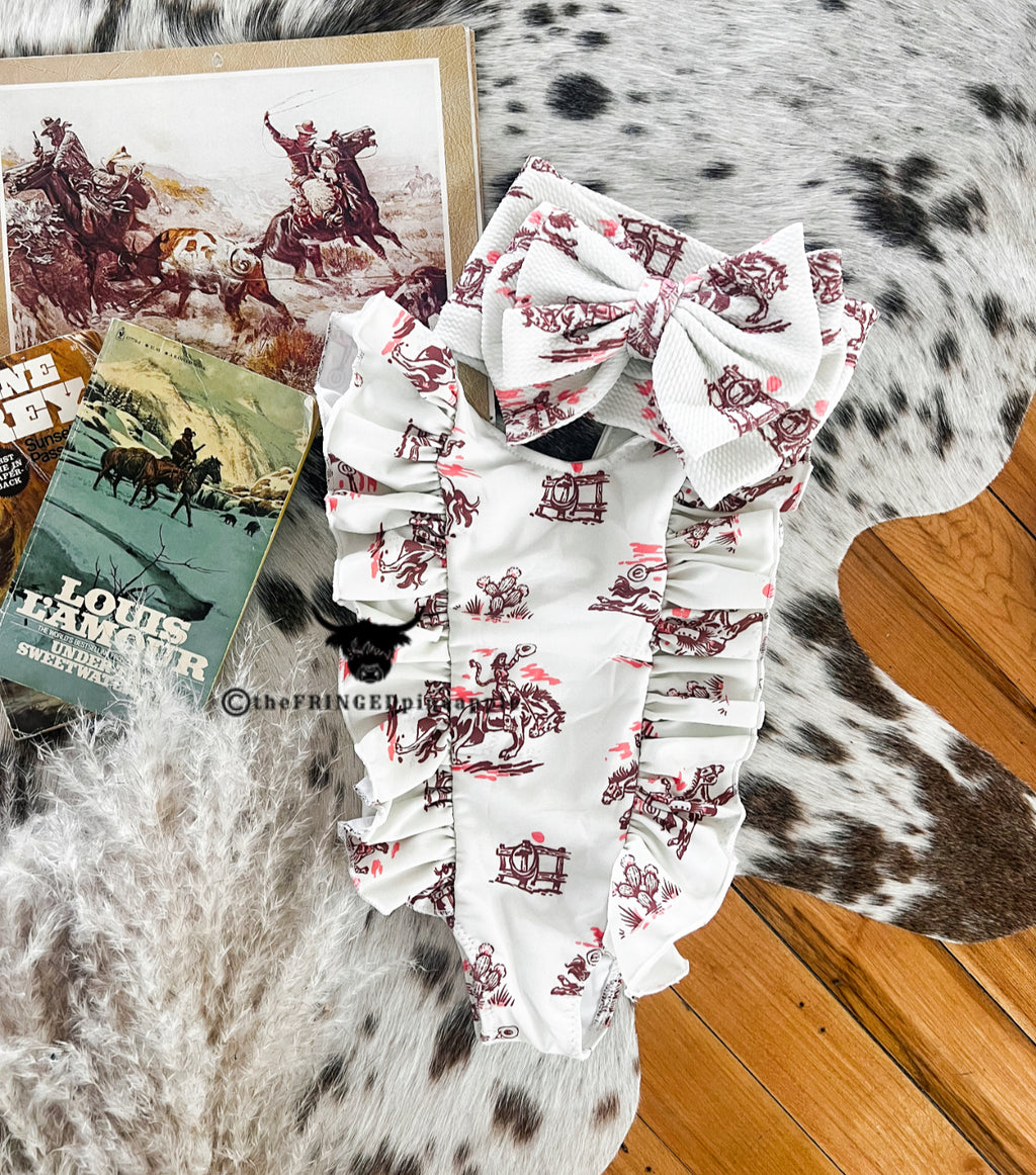 Sunset Cowgirl Ruffle Swimsuit (Cream) – theFRINGEDpineapple